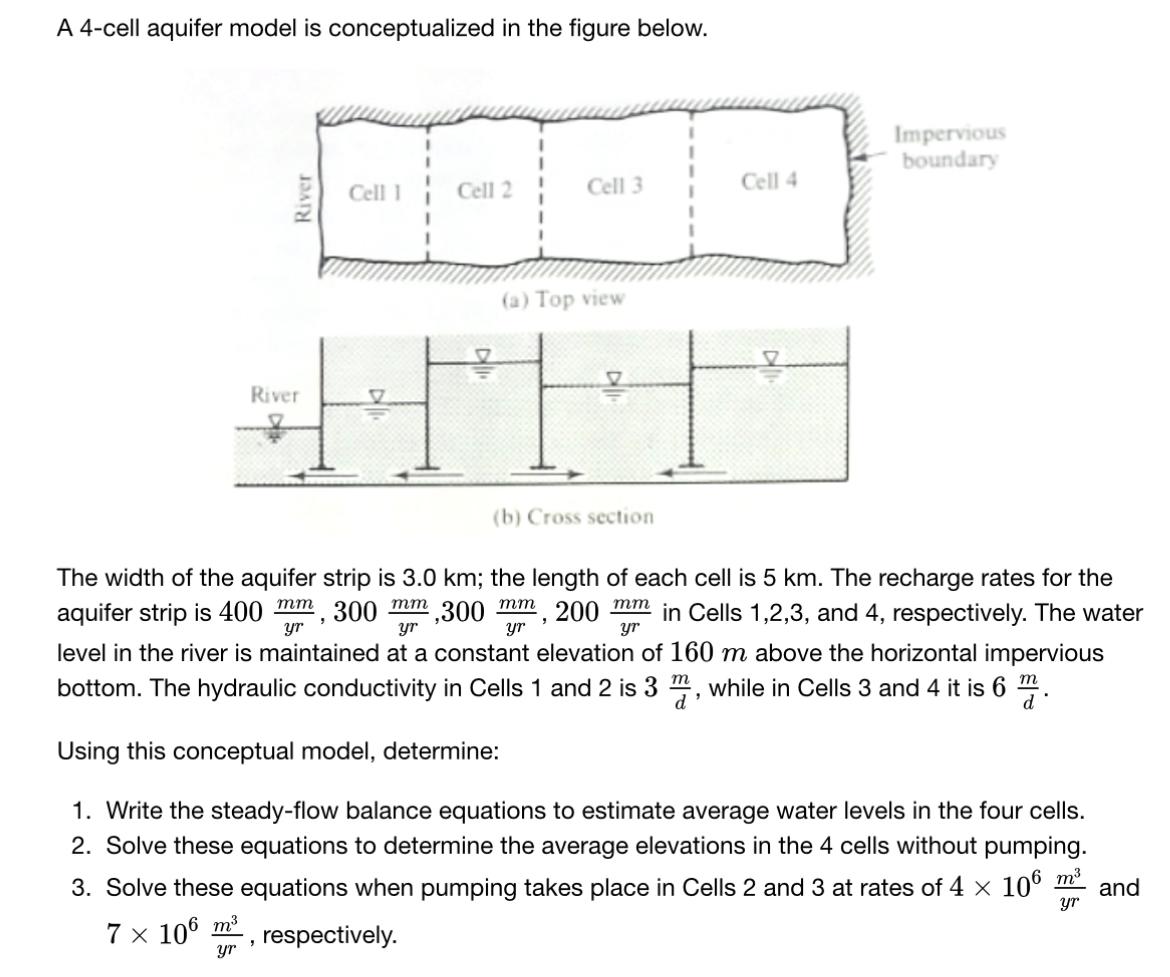 Solved A 4-cell aquifer model is conceptualized in the | Chegg.com
