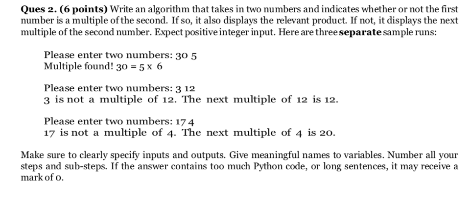 Solved Ques 2 6 Points Write An Algorithm That Takes In