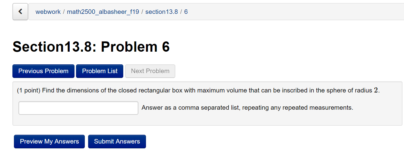 Solved webwork / math2500_albasheer_f19 / section 13.8 / 6 | Chegg.com