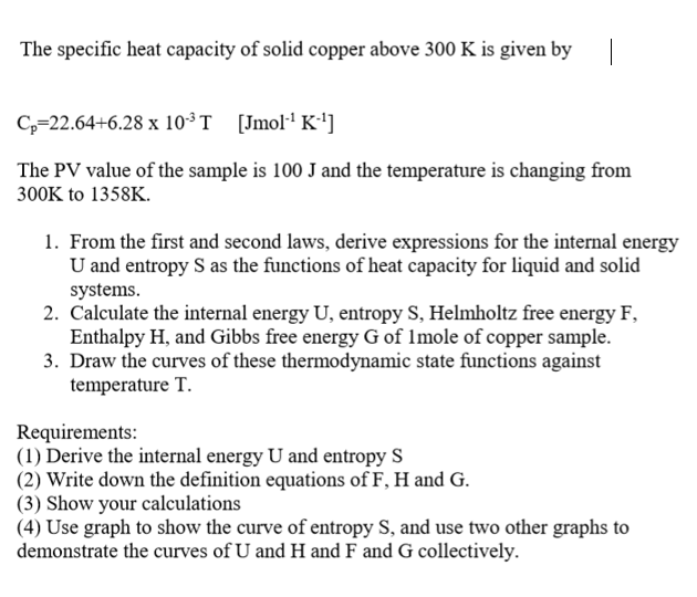 | The specific heat capacity of solid copper above | Chegg.com