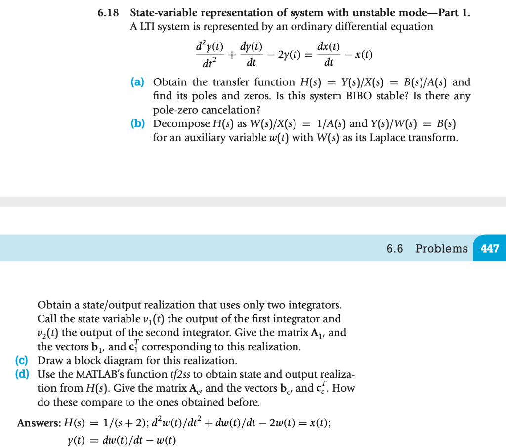 = dt2 6.18 State-variable representation of system | Chegg.com