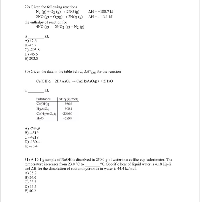 Solved 29) Given the following reactions N2 (g) + O2 (g) 2NO | Chegg.com