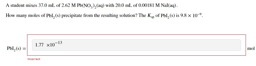 Solved A student mixes 37.0 mL of 2.62MPb(NO3)2 (aq) with | Chegg.com