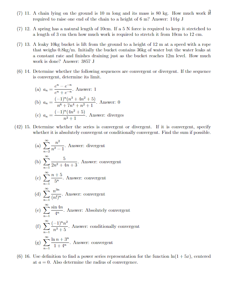 Integral Calc Final: Practice Exam, Prof does not | Chegg.com