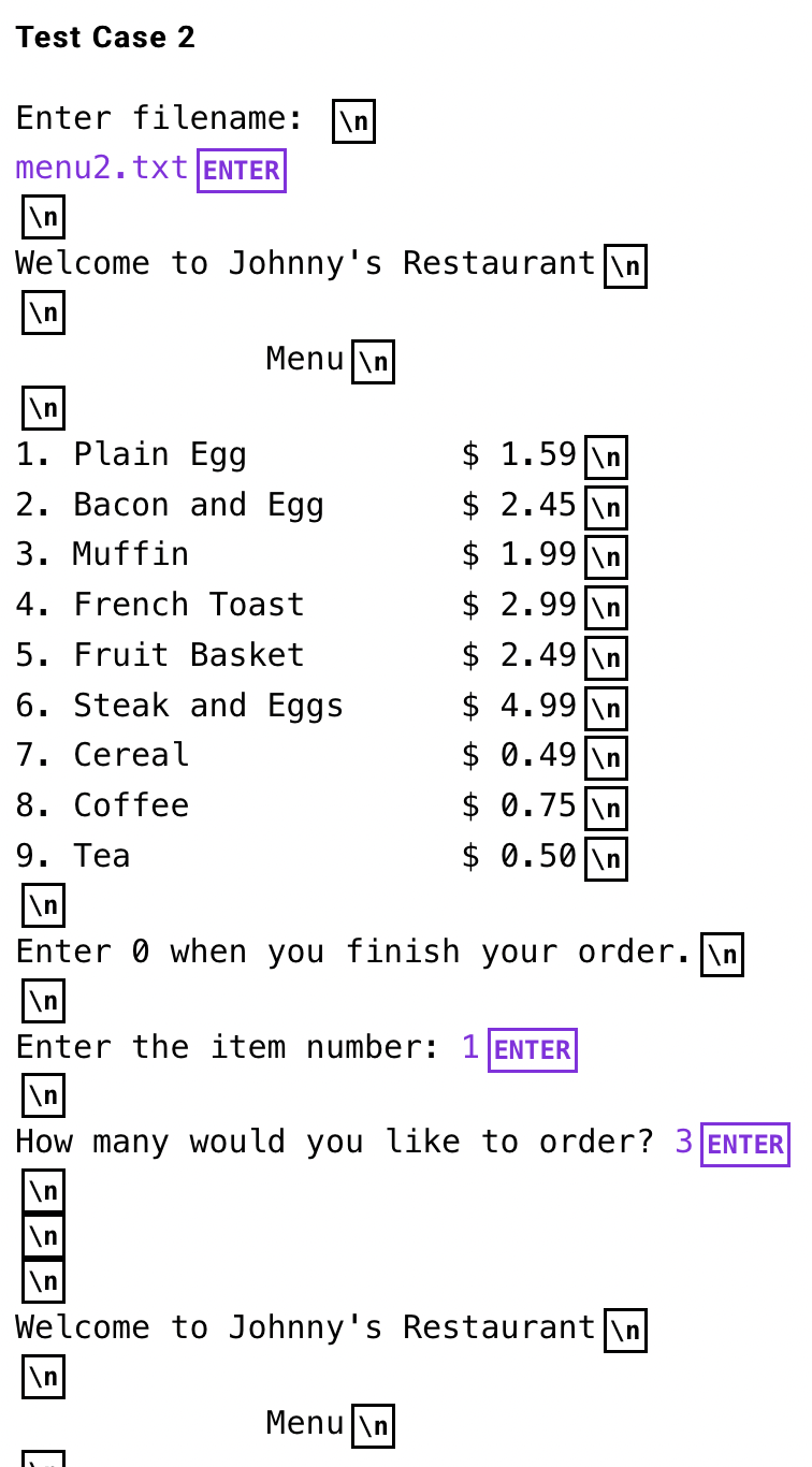 Write a program to help a local restaurant automate | Chegg.com
