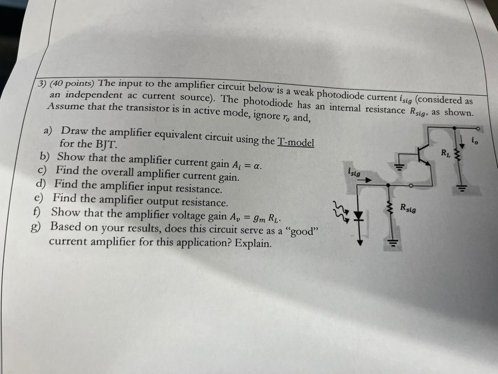 Solved 3) (40 points) The input to the amplifier circuit | Chegg.com