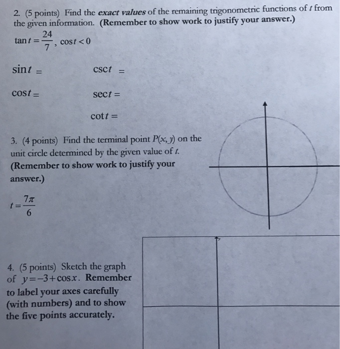 Solved Find the exact values of the remaining trigonometric | Chegg.com