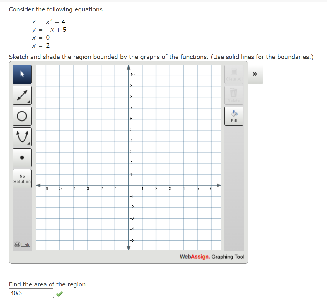 Solved Consider the following equations. y=x2−4y=−x+5x=0x=2 | Chegg.com