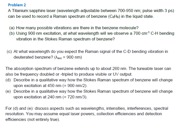 Solved Problem 2 A Titanium:sapphire laser (wavelength | Chegg.com