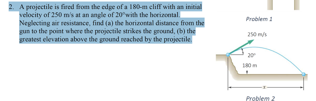 Solved A projectile is fired from the edge of a 180-m cliff | Chegg.com