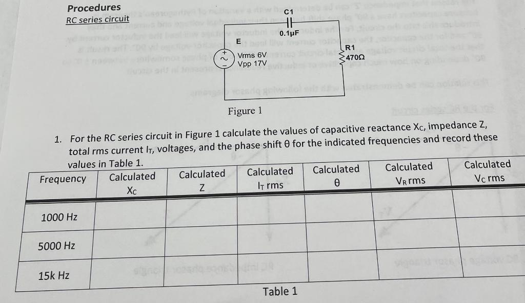 Solved Procedures RC series circuit 1. For the RC series | Chegg.com