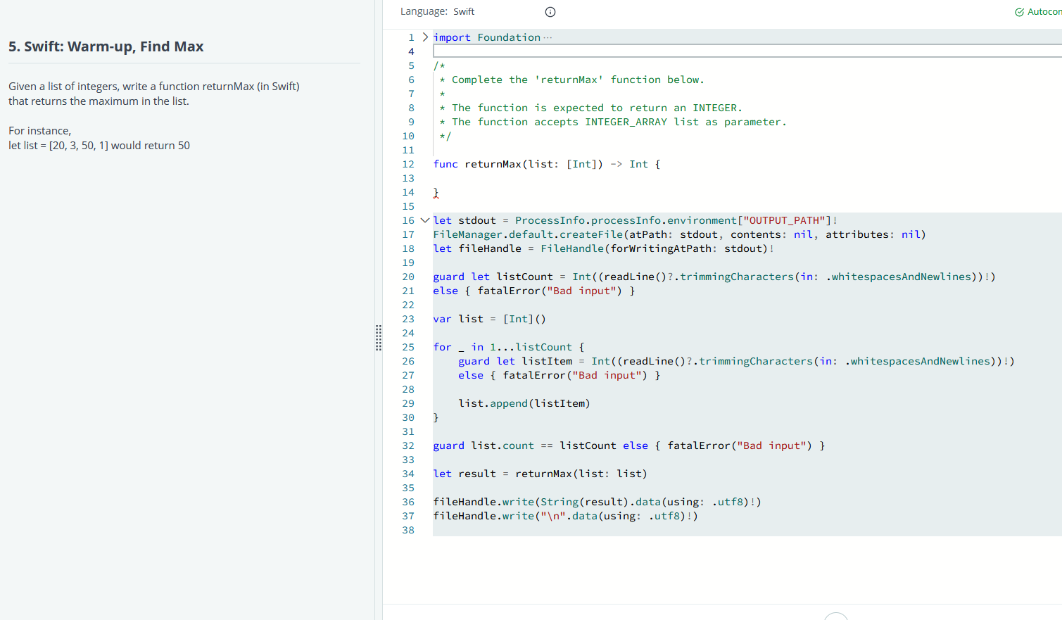 Solved 5. Swift: Warm-up, Find Max Given a list of integers, | Chegg.com