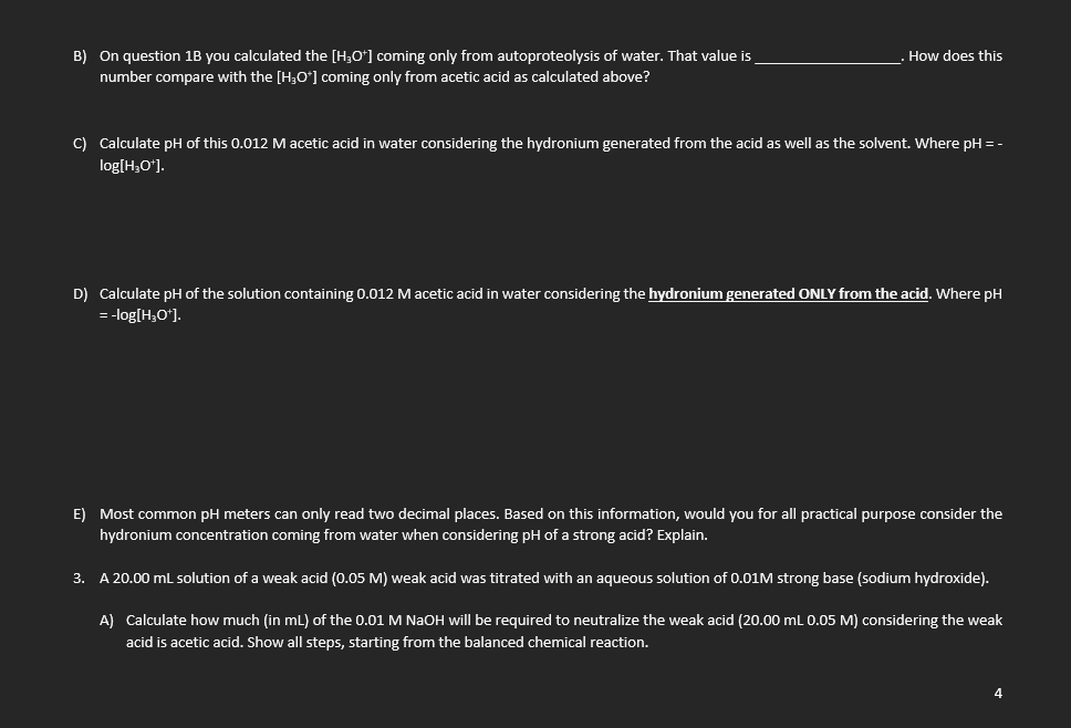 WS-9 (pH, pOH, ICE chart, and titration) Important | Chegg.com