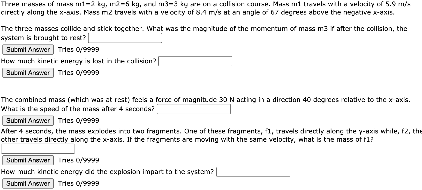 Solved Three masses of mass m1=2 kg, m2=6 kg, and m3=3 kg | Chegg.com