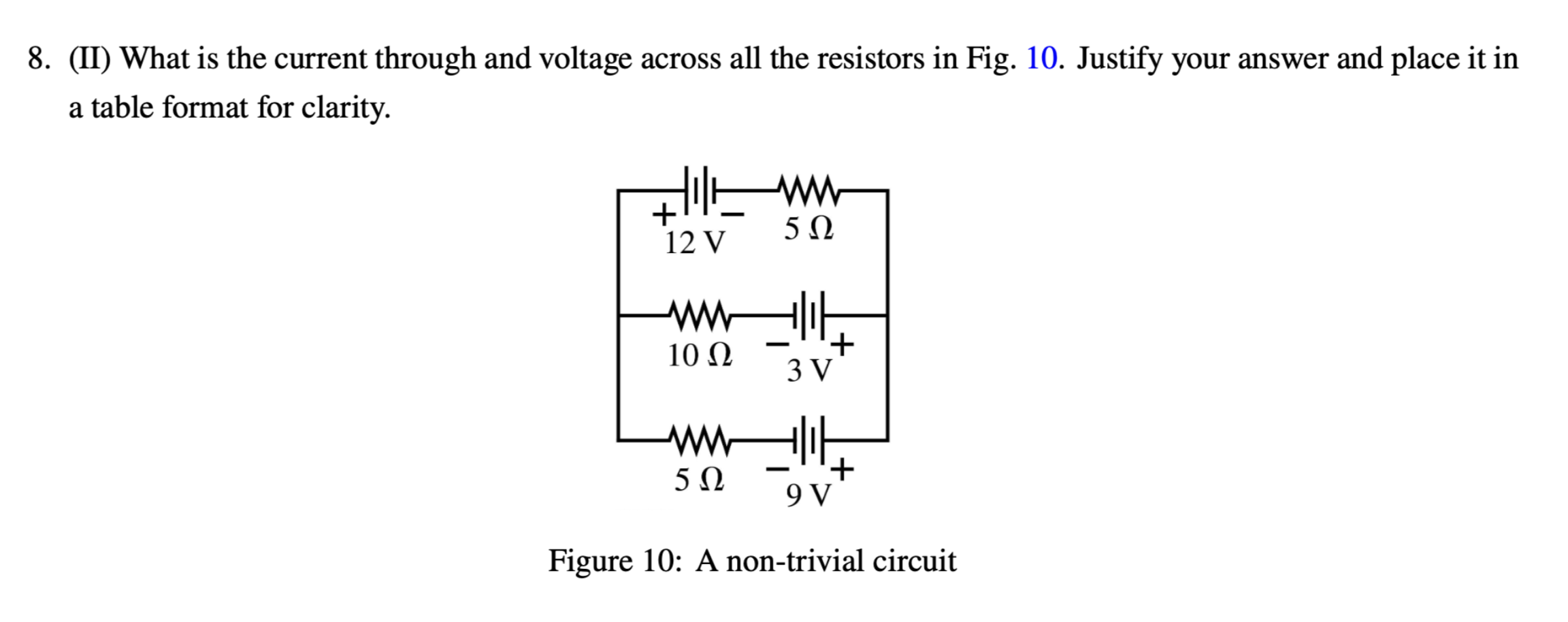 Solved 8. (II) What is the current through and voltage | Chegg.com