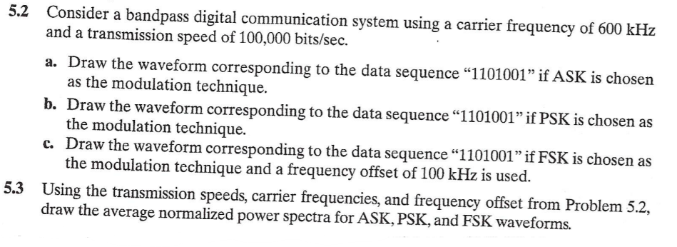 Solved 5.2 Consider a bandpass digital communication system | Chegg.com