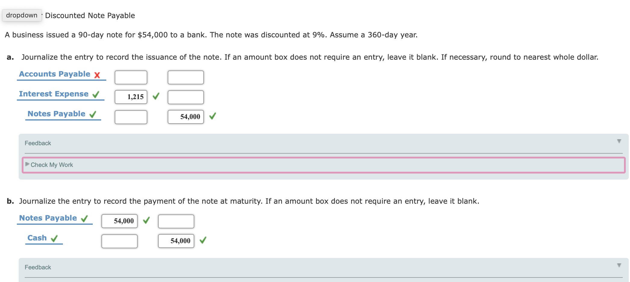 Solved dropdown · Discounted Note Payable A business issued | Chegg.com