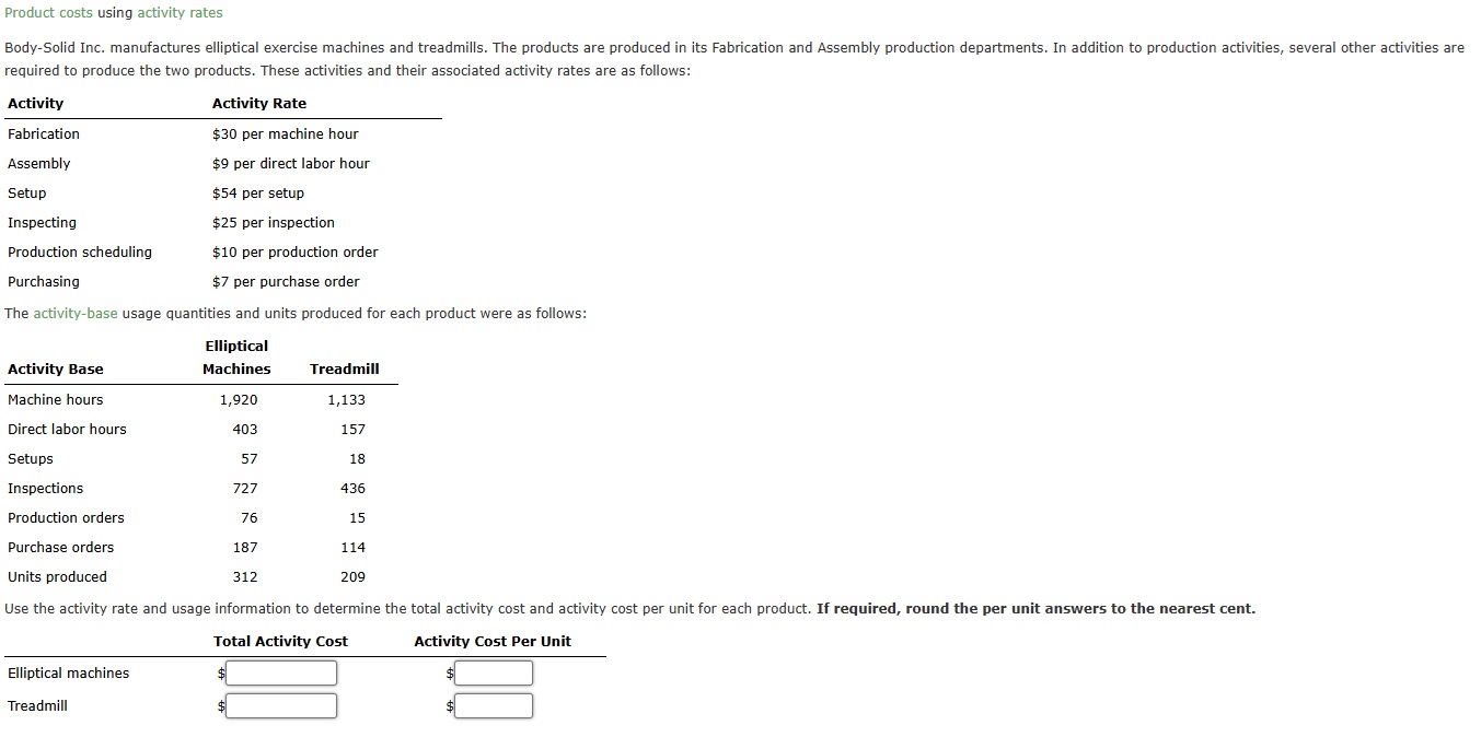 Solved Product costs using activity rates required to | Chegg.com