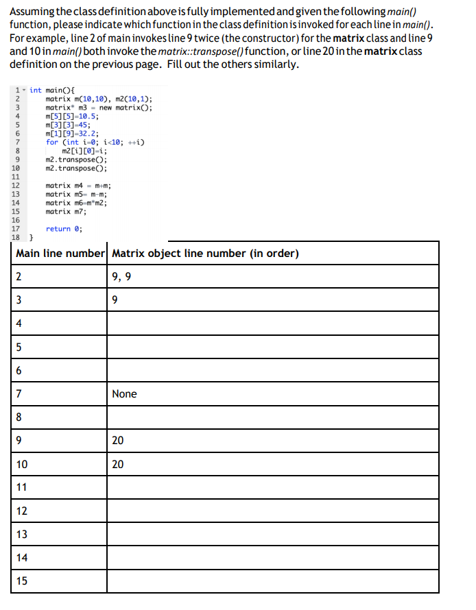 Solved Study the matrix class definition below. Answer the | Chegg.com