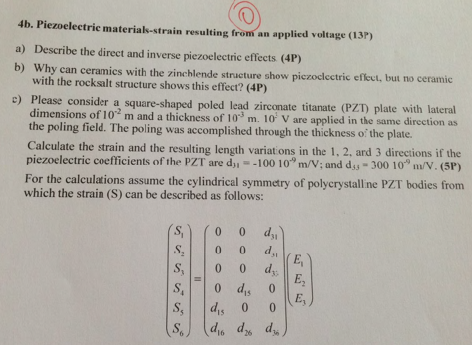 Solved 4b. Piezoelectric materials-strain resulting from an | Chegg.com