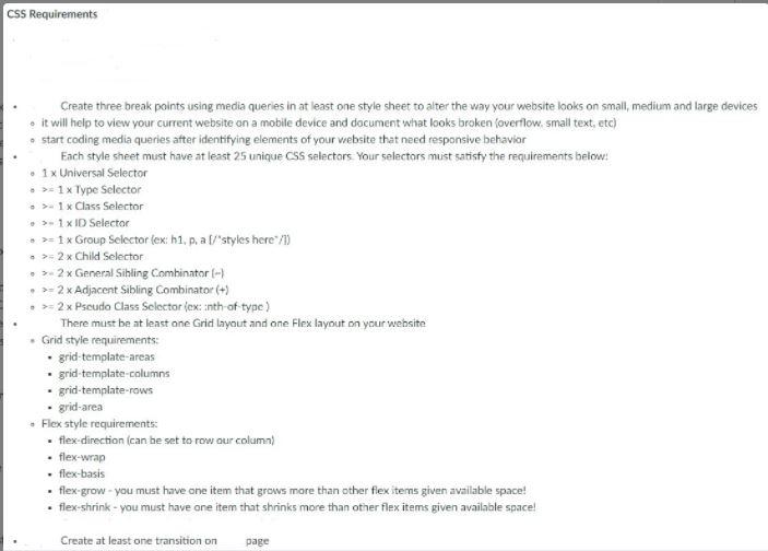 Solved CSS Requirements Create three break points using | Chegg.com