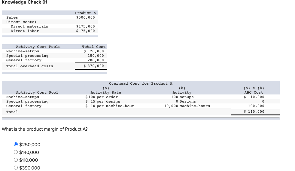 Solved Knowledge Check 01 Product A $500,000 Sales Direct | Chegg.com