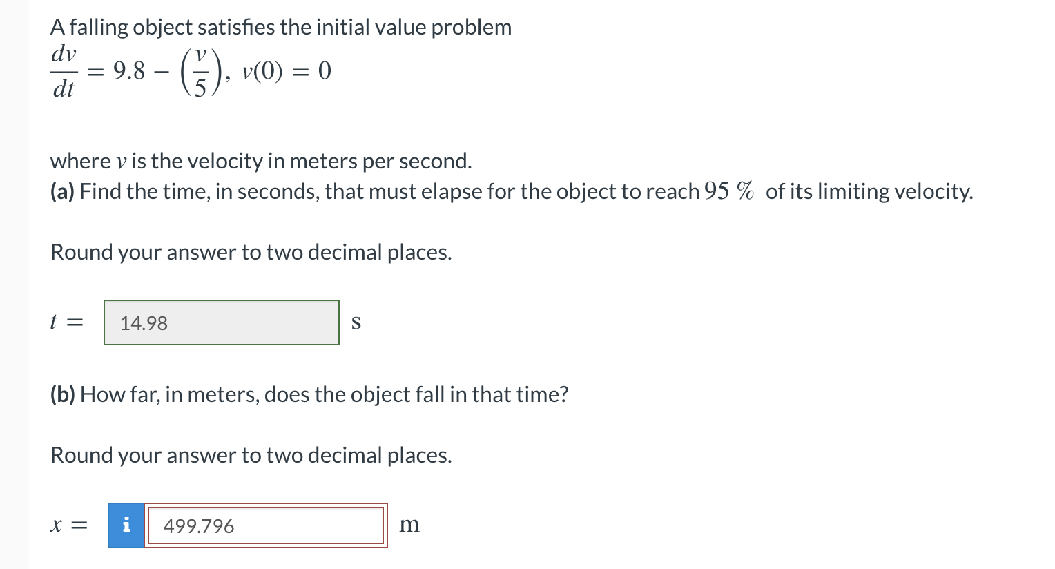 Solved A falling object satisfies the initial value problem | Chegg.com