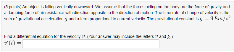 Solved (5 points) An object is falling vertically downward. | Chegg.com