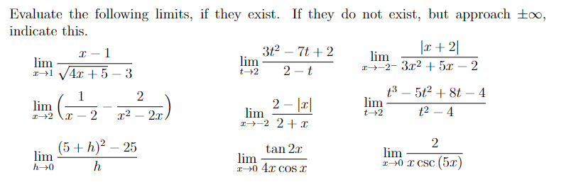 Solved Evaluate the following limits, if they exist. If they | Chegg.com