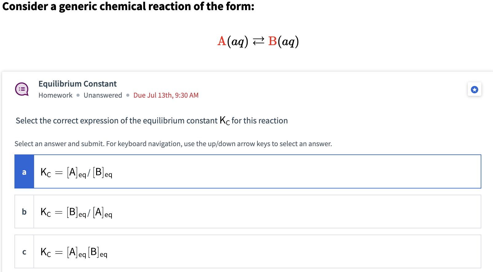 Solved Consider a generic chemical reaction of the form: | Chegg.com
