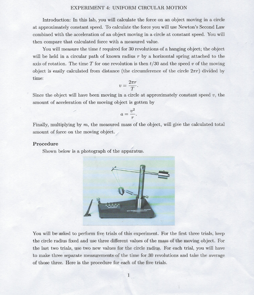 Solved EXPERIMENT 4: UNIFORM CIRCULAR MOTION Introduction: | Chegg.com