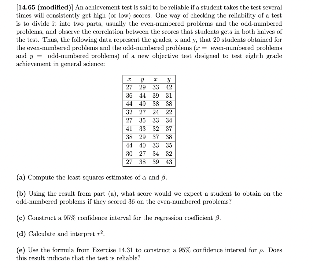 Solved (14.65 (modified)] An achievement test is said to be | Chegg.com