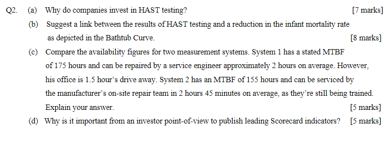Solved Q2. (a) Why do companies invest in HAST testing? [7 | Chegg.com