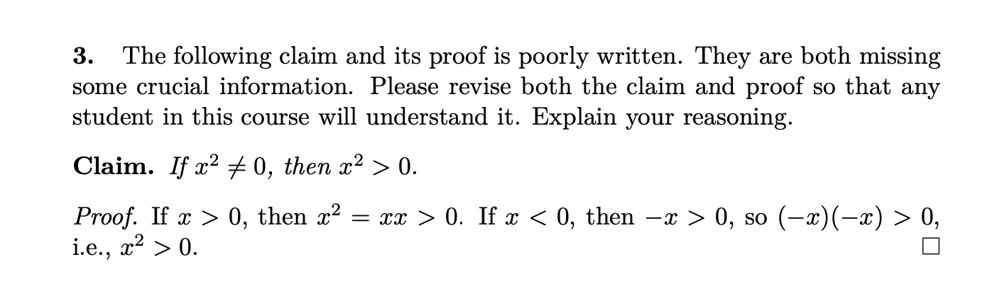 Solved 3. The following claim and its proof is poorly | Chegg.com