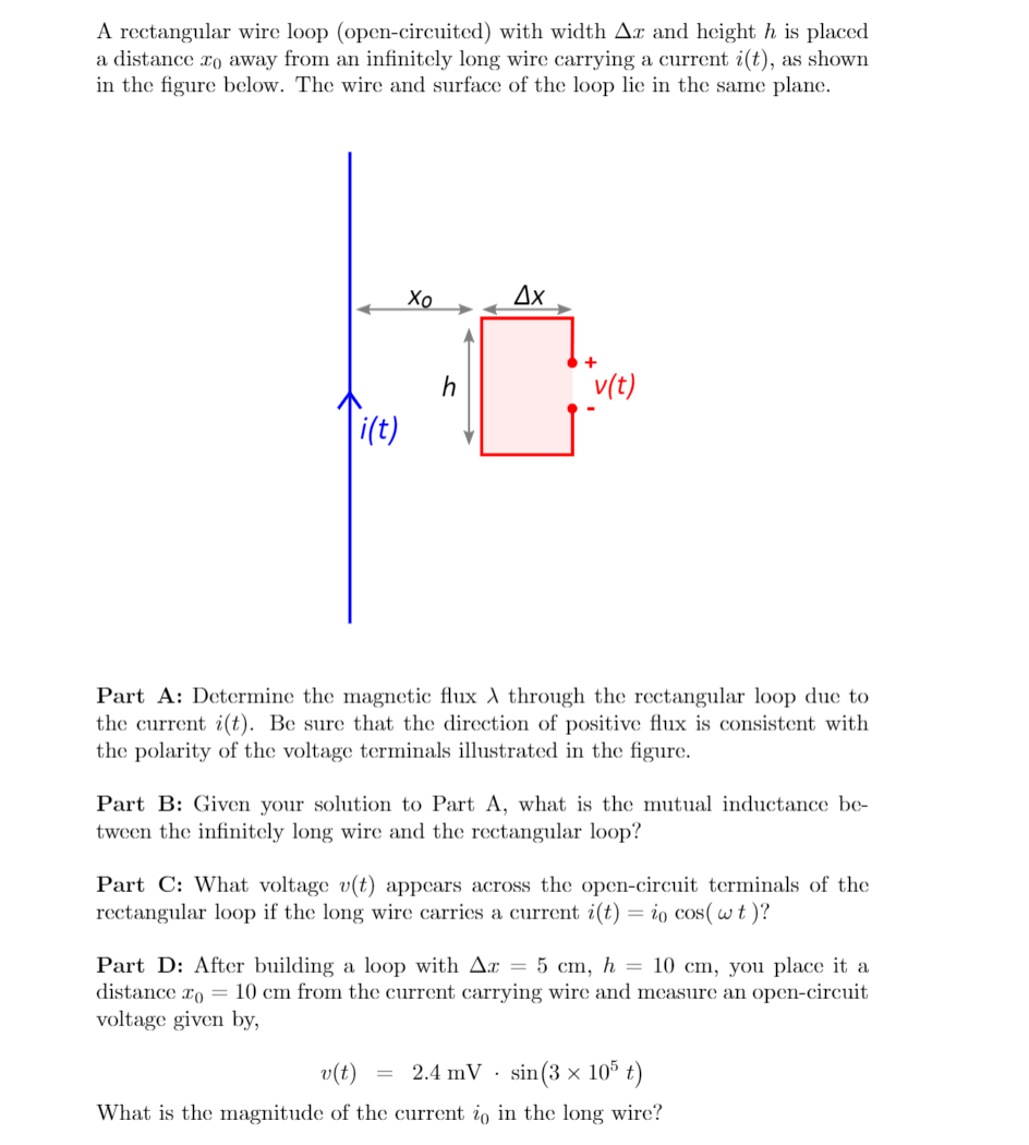 Solved A rectangular wire loop (open-circuited) with width | Chegg.com