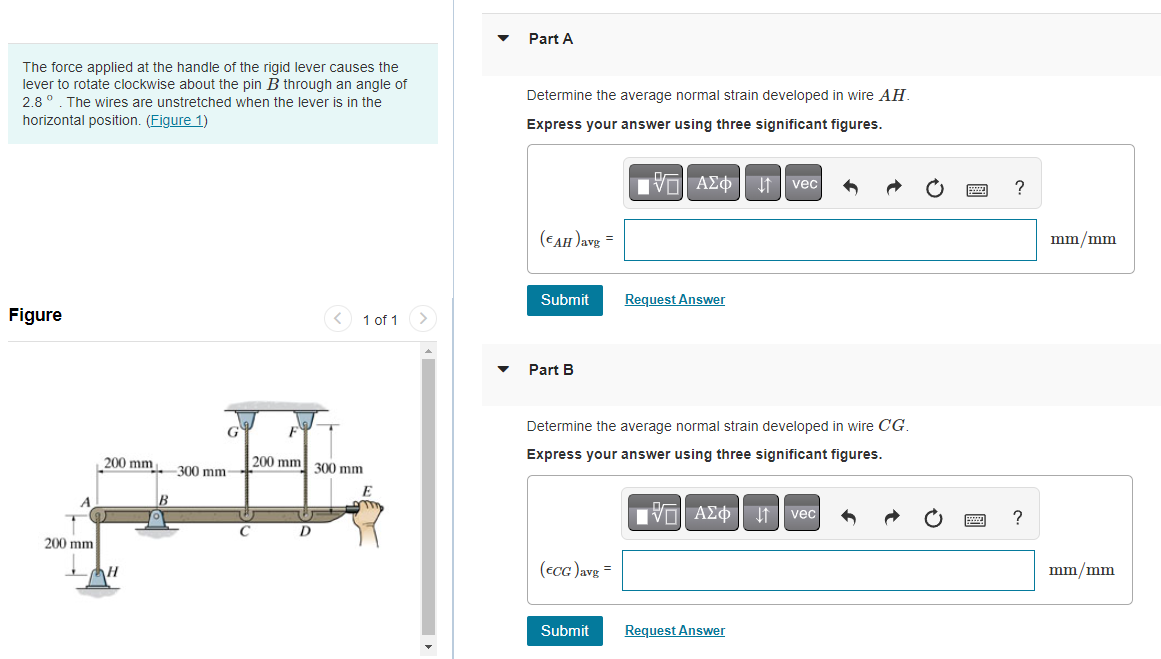 Solved The force applied at the handle of the rigid lever | Chegg.com