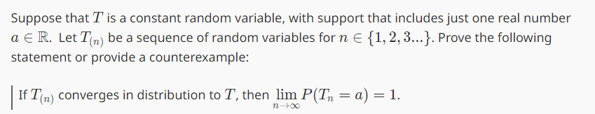 Solved Suppose that T is a constant random variable, with | Chegg.com