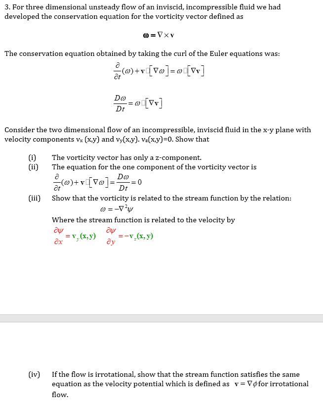 3. For three dimensional unsteady flow of an | Chegg.com