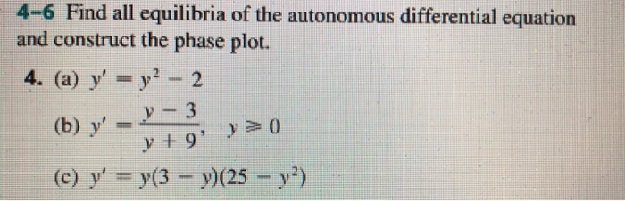 Solved 4-6 Find all equilibria of the autonomous | Chegg.com