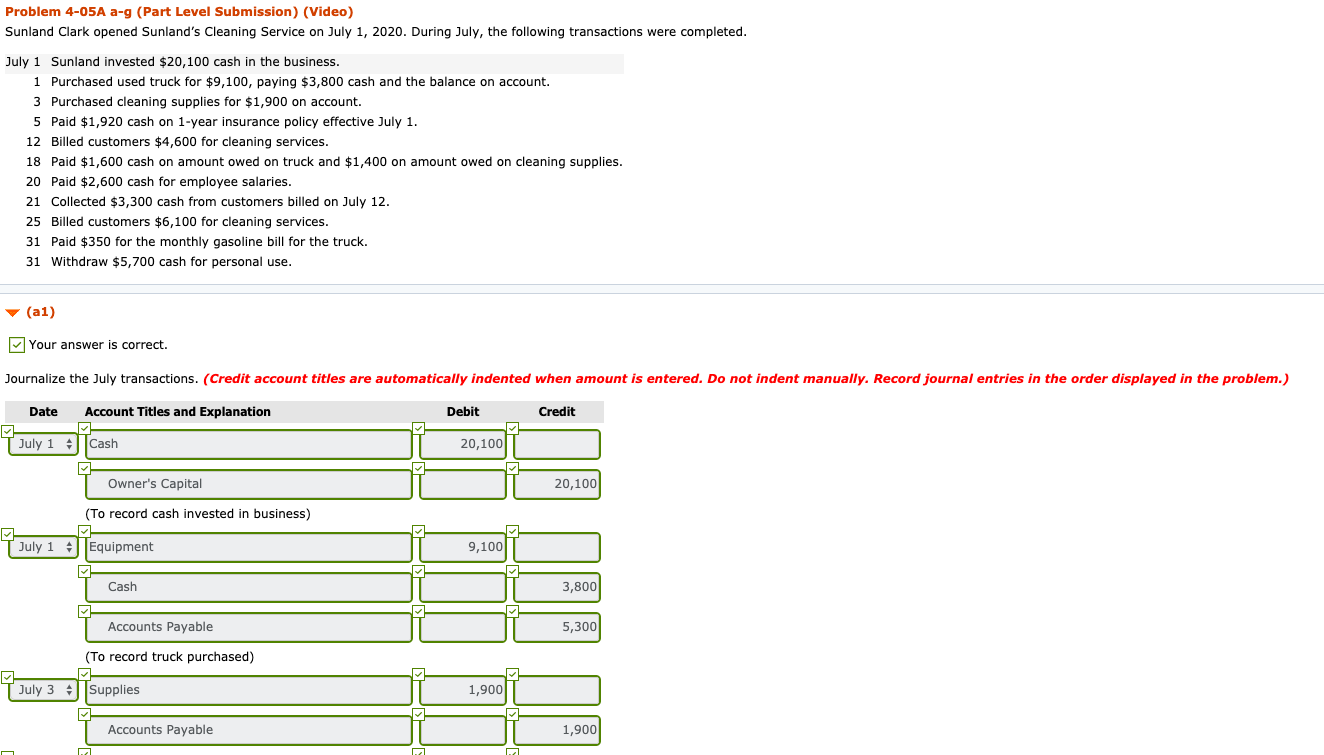 Solved Problem 4-05A a-g (Part Level Submission) (Video) | Chegg.com