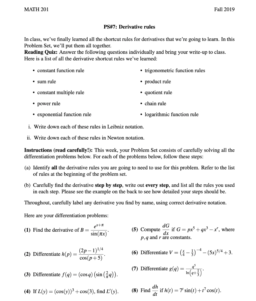 Solved Throughout, carefully label any derivative you find | Chegg.com