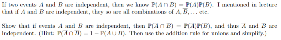 Solved If two events A and B are independent, then we know | Chegg.com