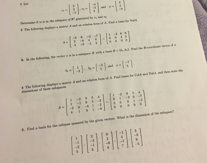 Solved 1 Let Determine if w is in the subspace of R3 | Chegg.com