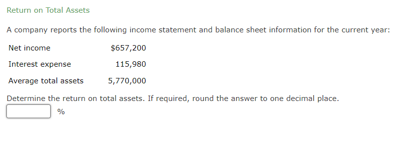 Solved Return on Total Assets A company reports the | Chegg.com