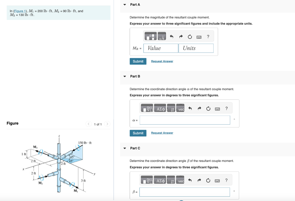 Solved In (Figure 1), M1 = 200 lb⋅ft, M2 = 90 lb⋅ft, and M3 | Chegg.com