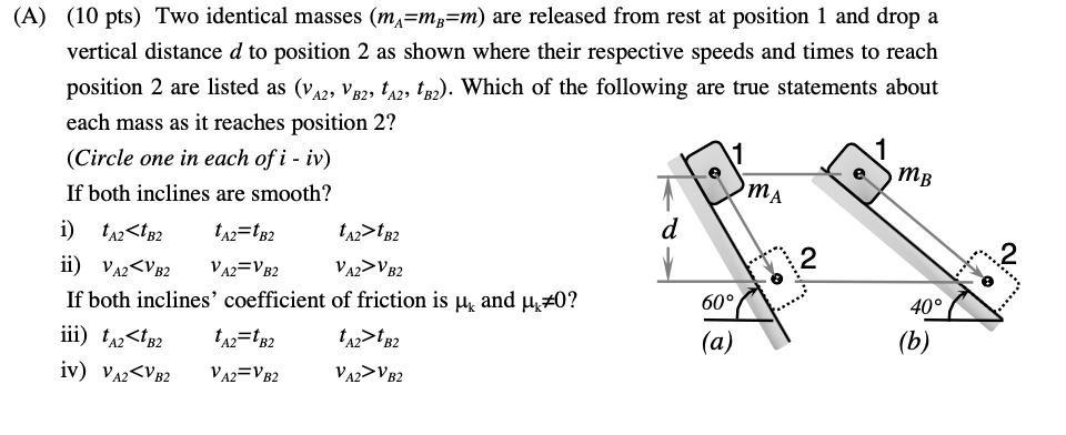 Solved тв (A) (10 pts) Two identical masses (m =mg=m) are | Chegg.com