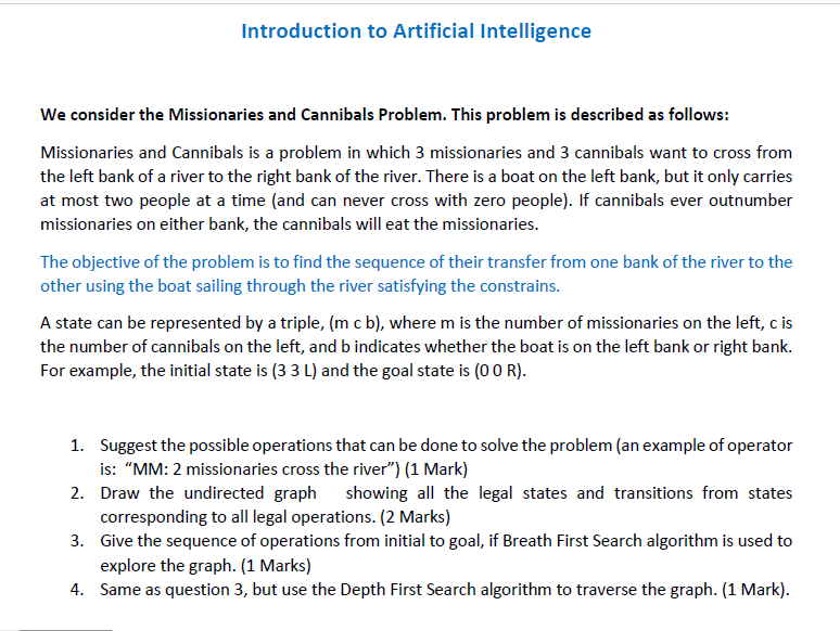 Solved Introduction to Artificial Intelligence We consider | Chegg.com