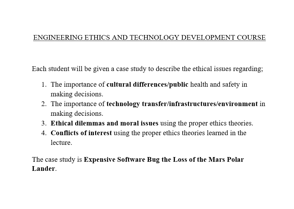 Solved ENGINEERING ETHICS AND TECHNOLOGY DEVELOPMENT COURSE | Chegg.com