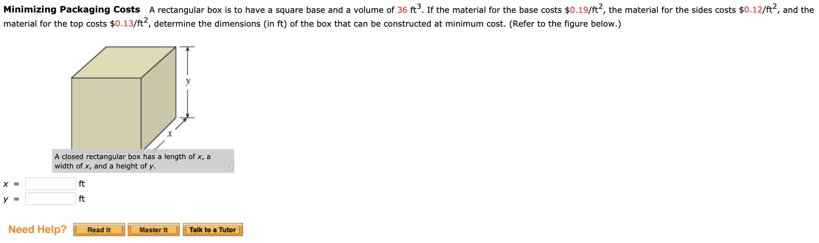 Solved Minimizing Packaging Costs A rectangular box is to | Chegg.com