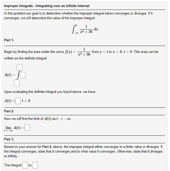 Solved Improper Integrals - Integrating over an infinite | Chegg.com